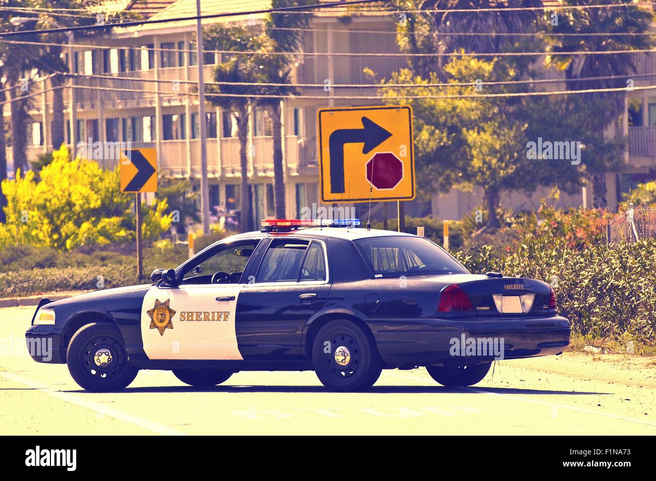 California Police Cruiser. Police Interceptor Blocking Road in ...