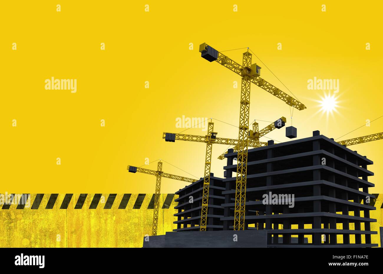 Construction Site with Cranes Yellow Abstract Construction Background ...