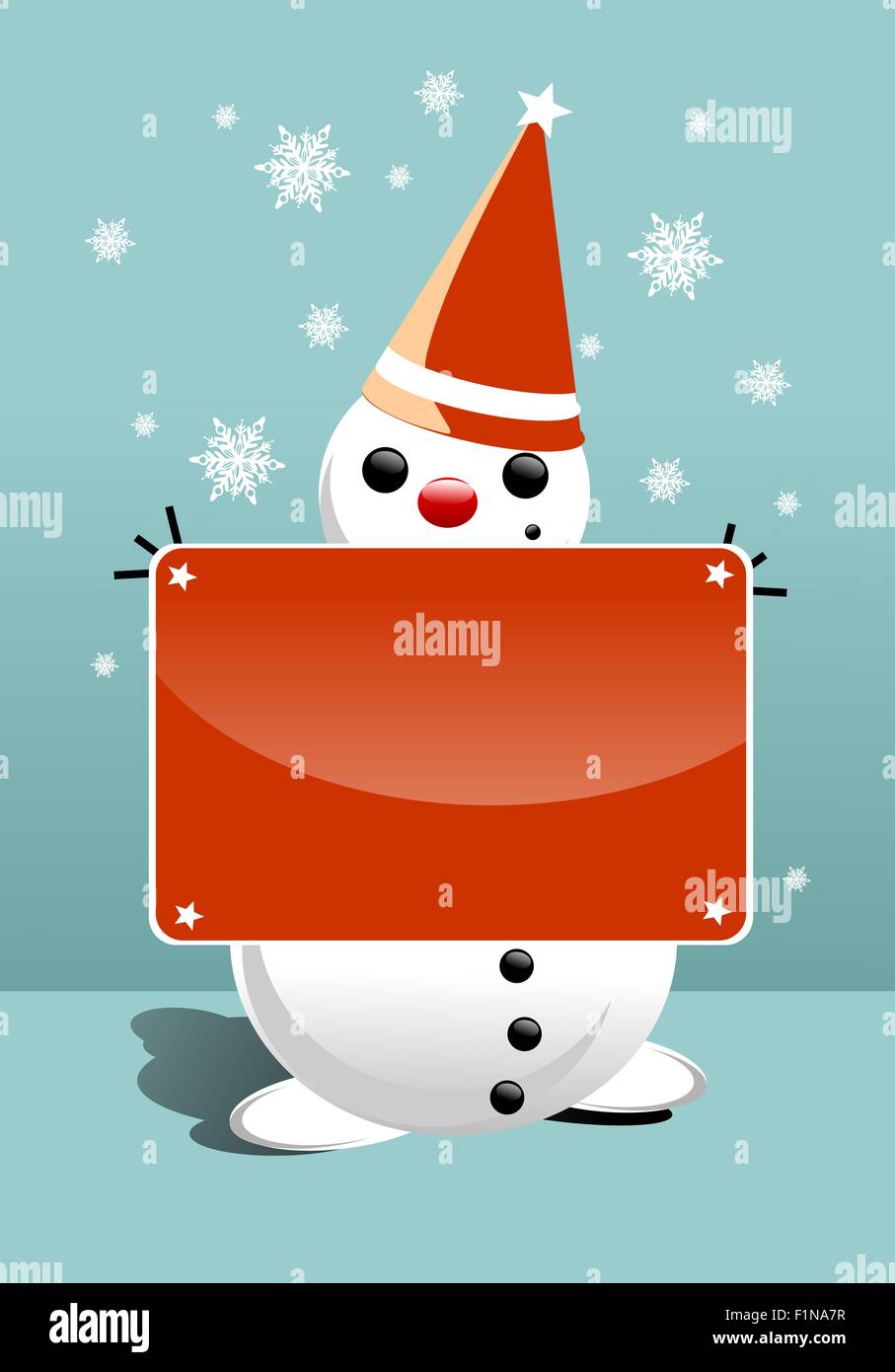 Snowman with Red Empty Sign. Winter Time Advertising Concept Snowman ...