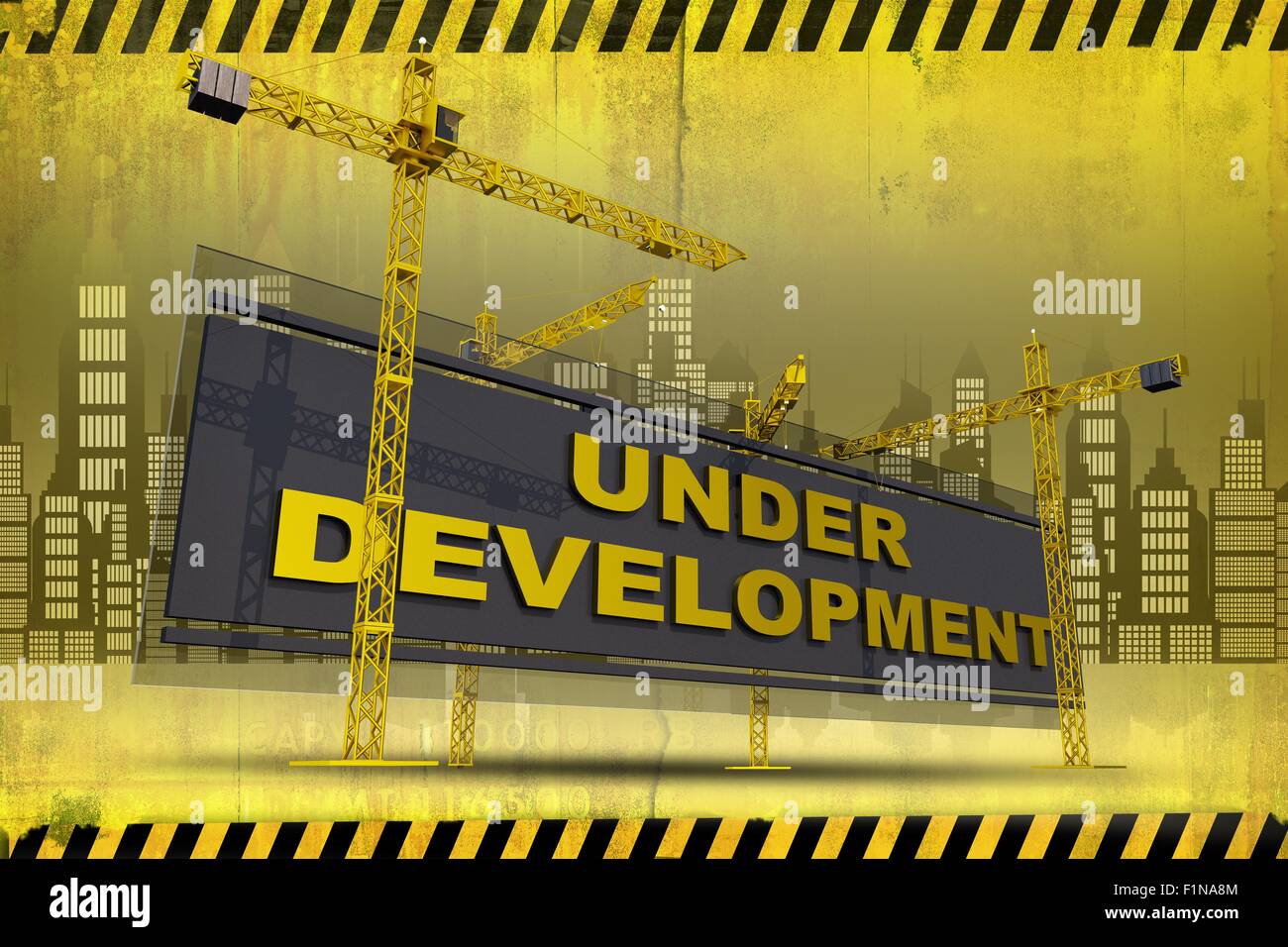 City Under Development Concept with Construction Cranes and City ...