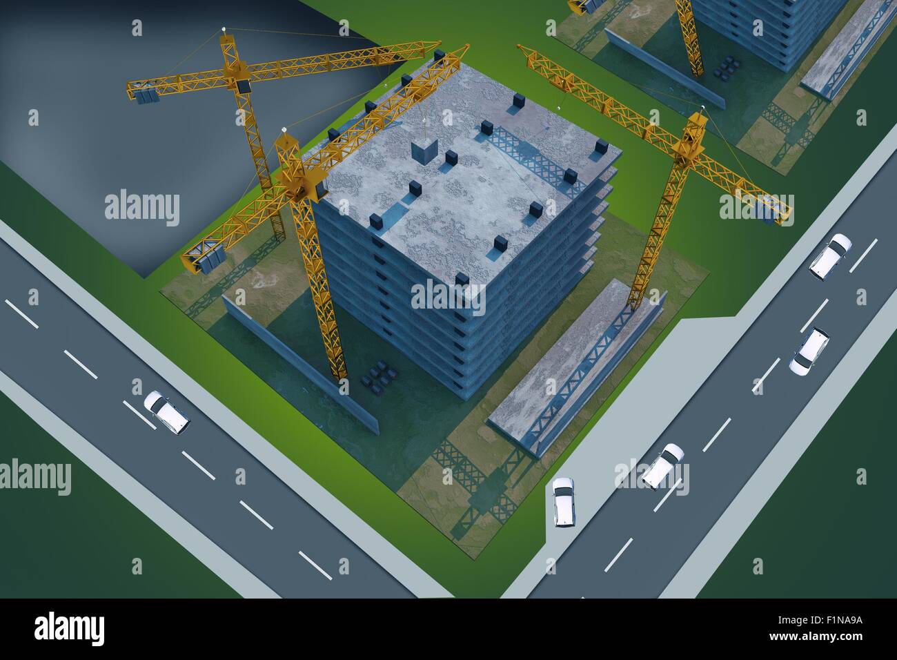 Construction Site From Above Abstract 3D Render illustration. Buildings ...