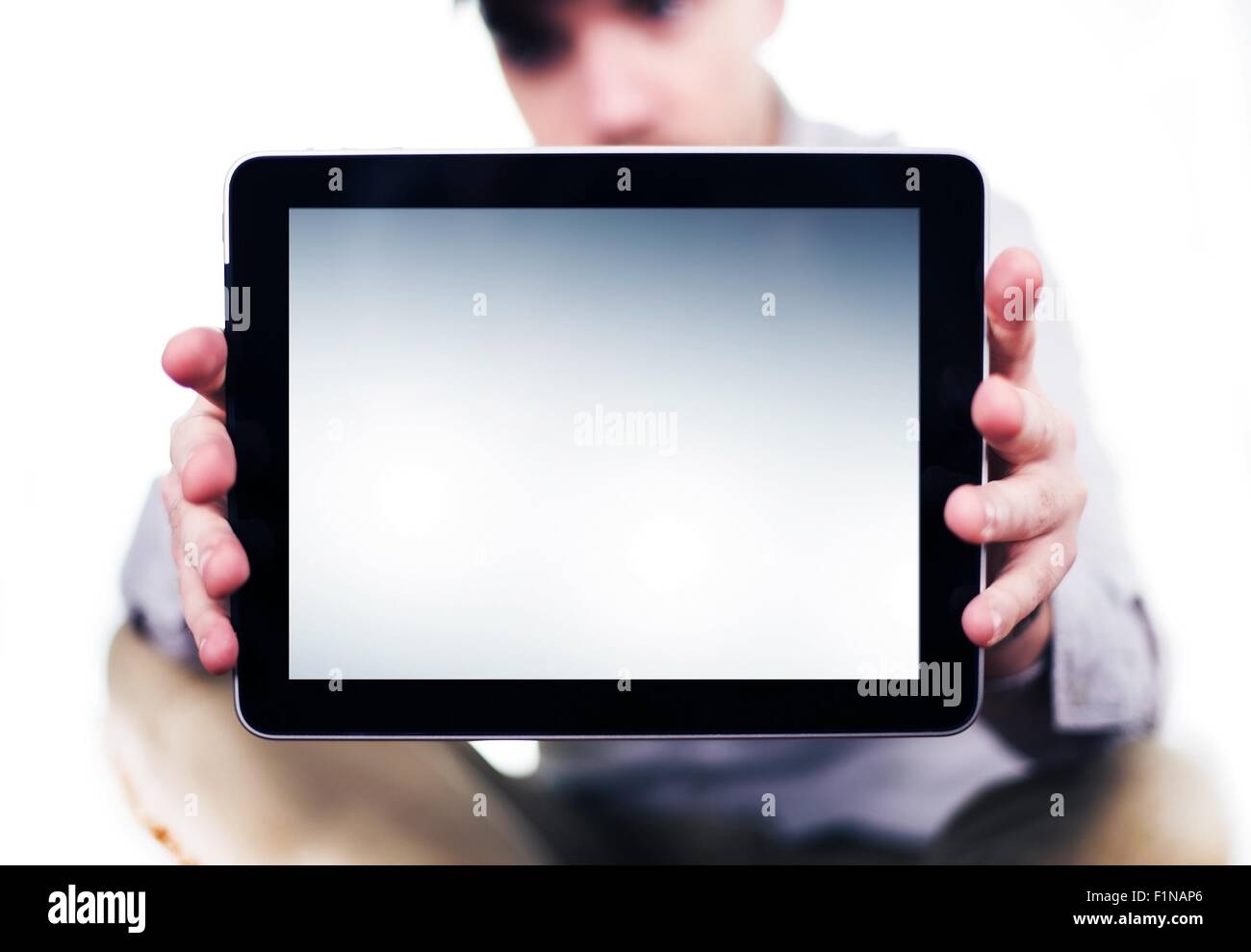 Tablet Computer in Hands. Modern Computers Technology Theme. Studio ...