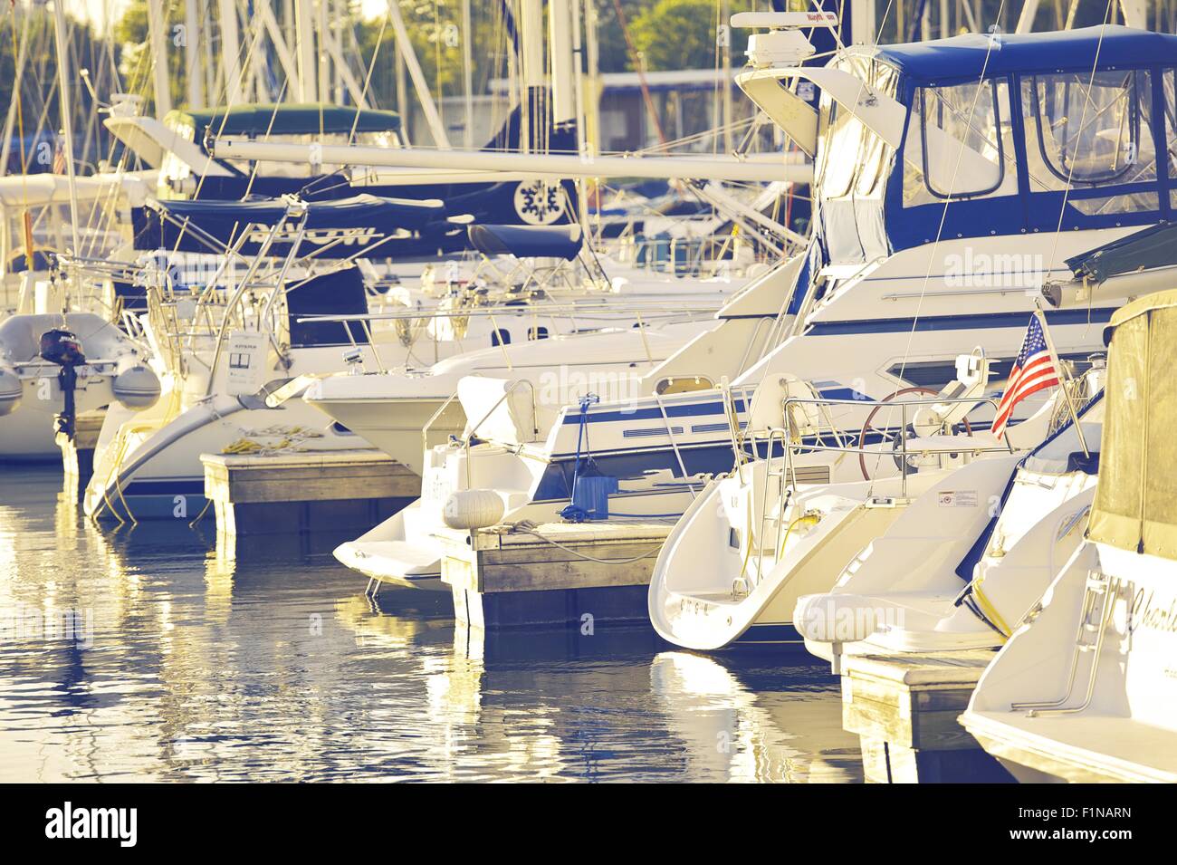 Chicago Marina in Ultraviolet Color Grading. Motorboats and Yachts in ...