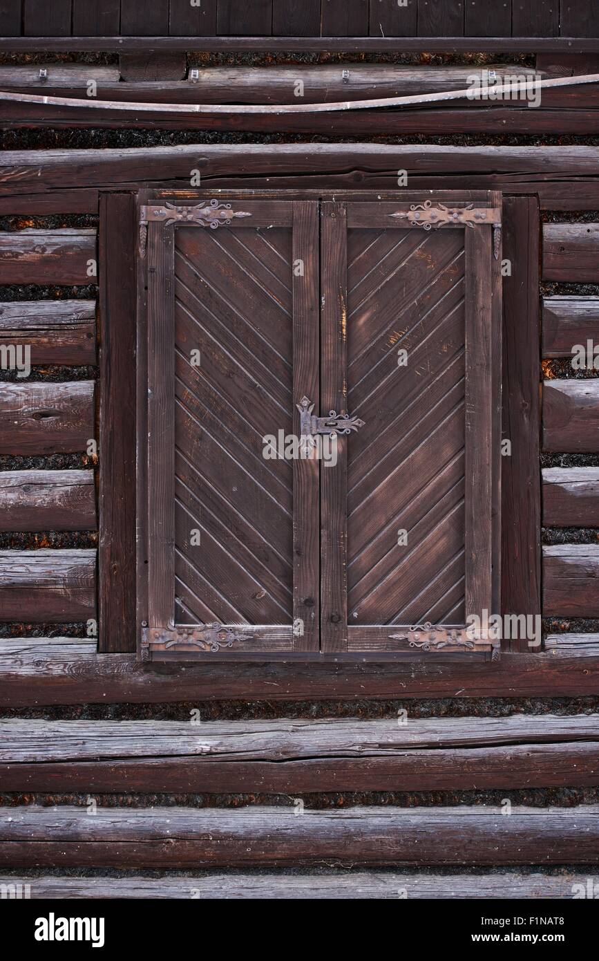 Vintage Window in Old Log Home. Vintage Wood Craft. Architecture ...