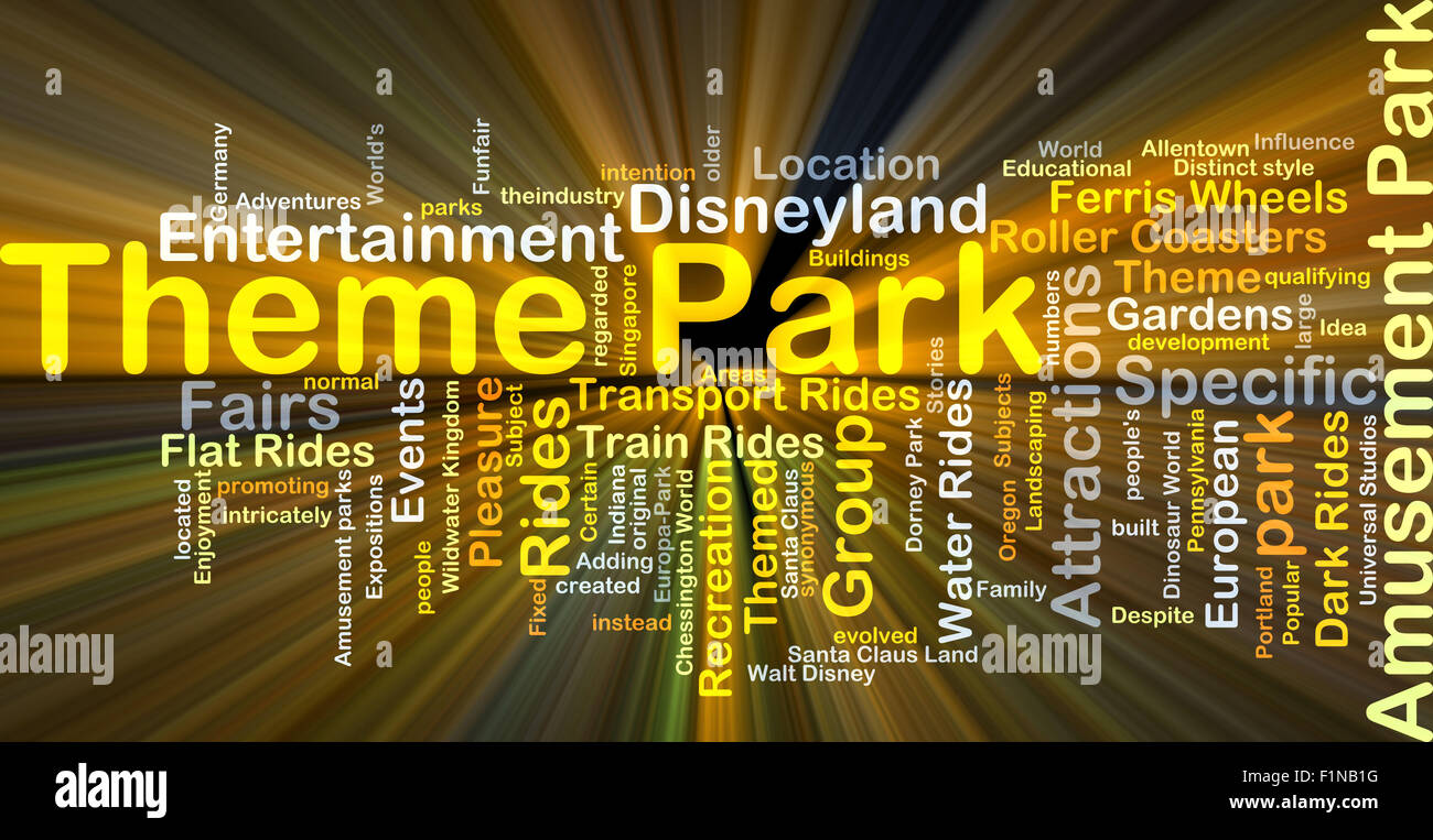Background concept wordcloud illustration of theme park glowing light ...