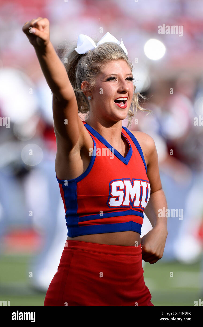 Dallas, Texas, USA. 4th Sep, 2015. A SMU cheerleader performs prior to ...