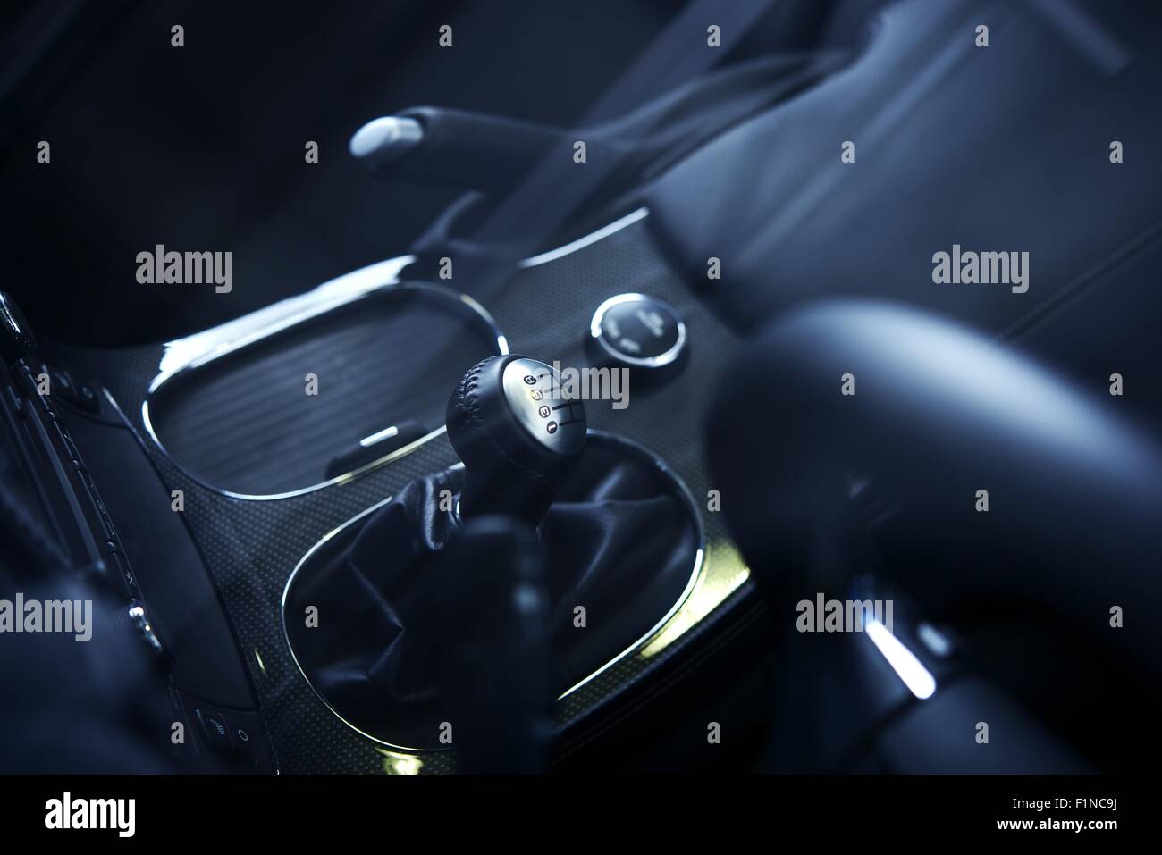 Stick Shift Drive. Sports Car Interior. Top View Closeup Through ...