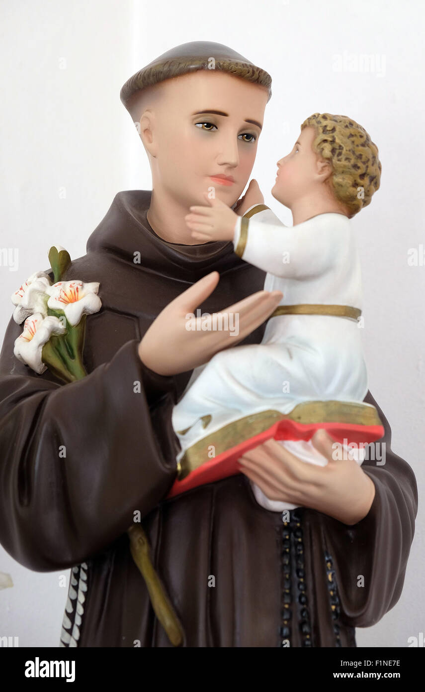 Saint Anthony of Padua holding baby Jesus, statue in the Church of Saint Francis of Assisi in ...