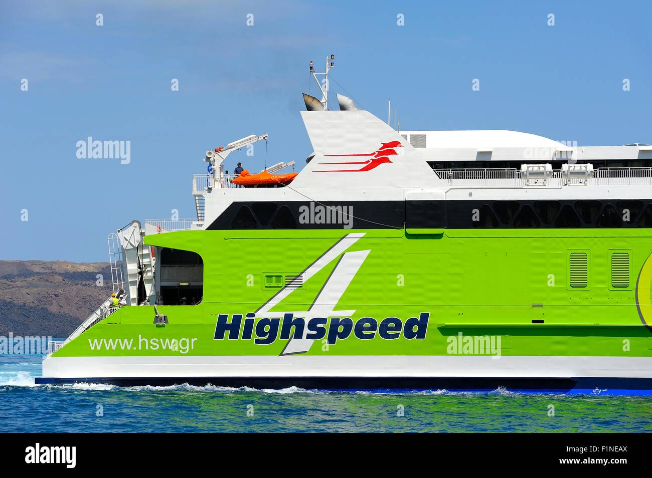 A Cosmote hellenic high speed 4 ferry arriving in Santorini Greece ...