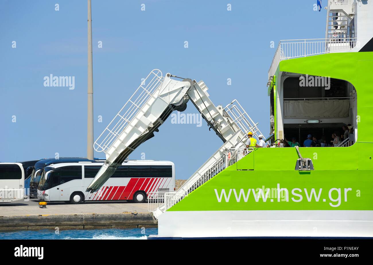 A Cosmote hellenic high speed 4 ferry reversing into port at Ormos ...