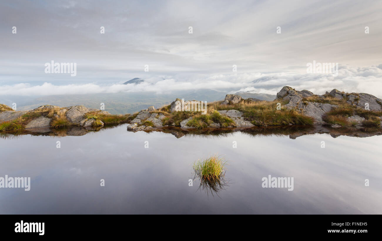 Harter Fell infinity pool, tarn near the summit of the fell, cloud ...