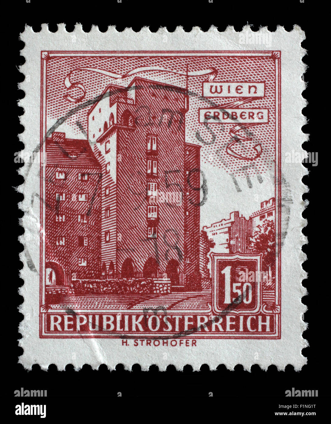 Stamp printed in Austria shows image of the Erdberg area of Vienna ...