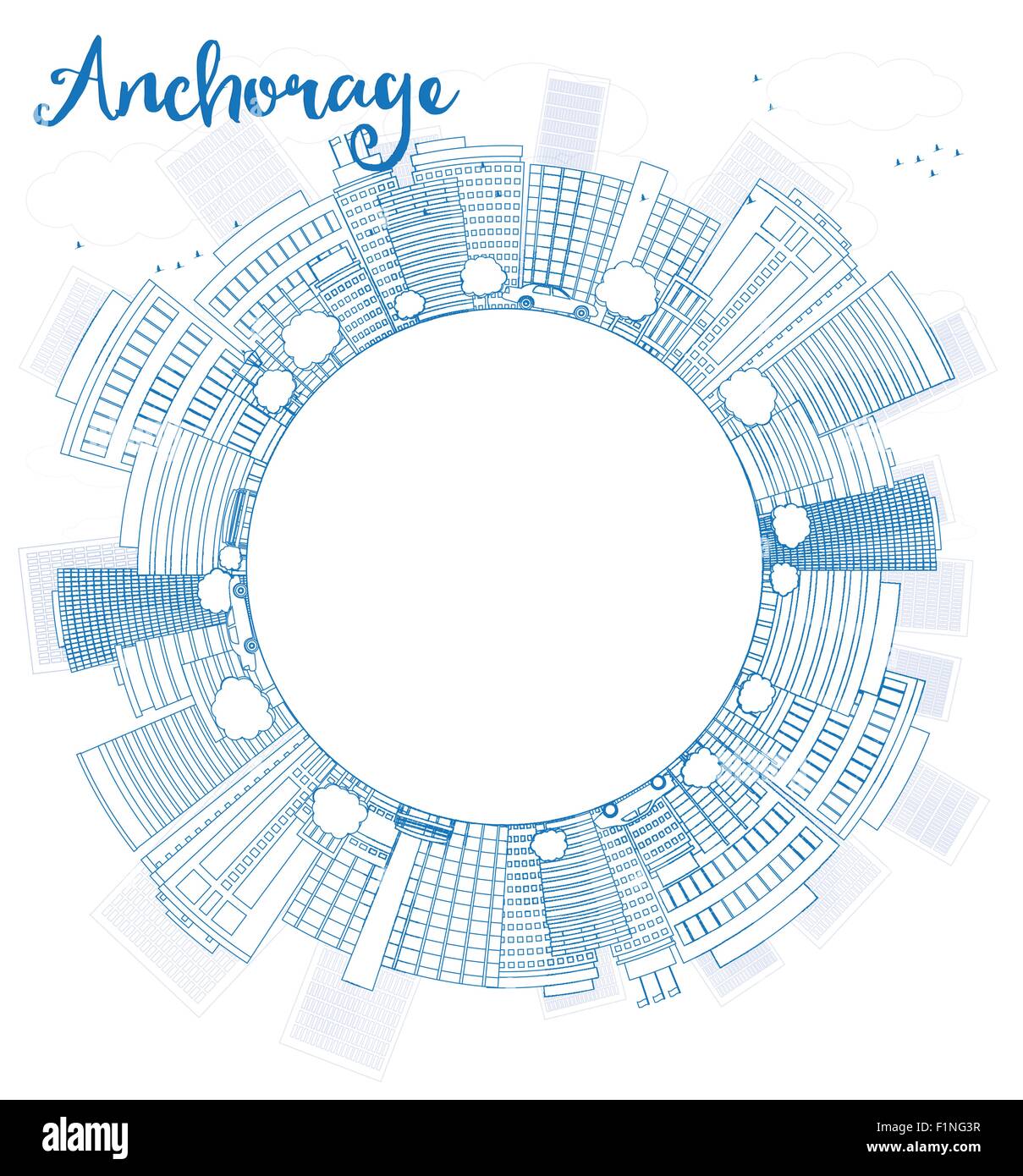 Outline Anchorage (Alaska) Skyline with Blue Buildings and copy space ...