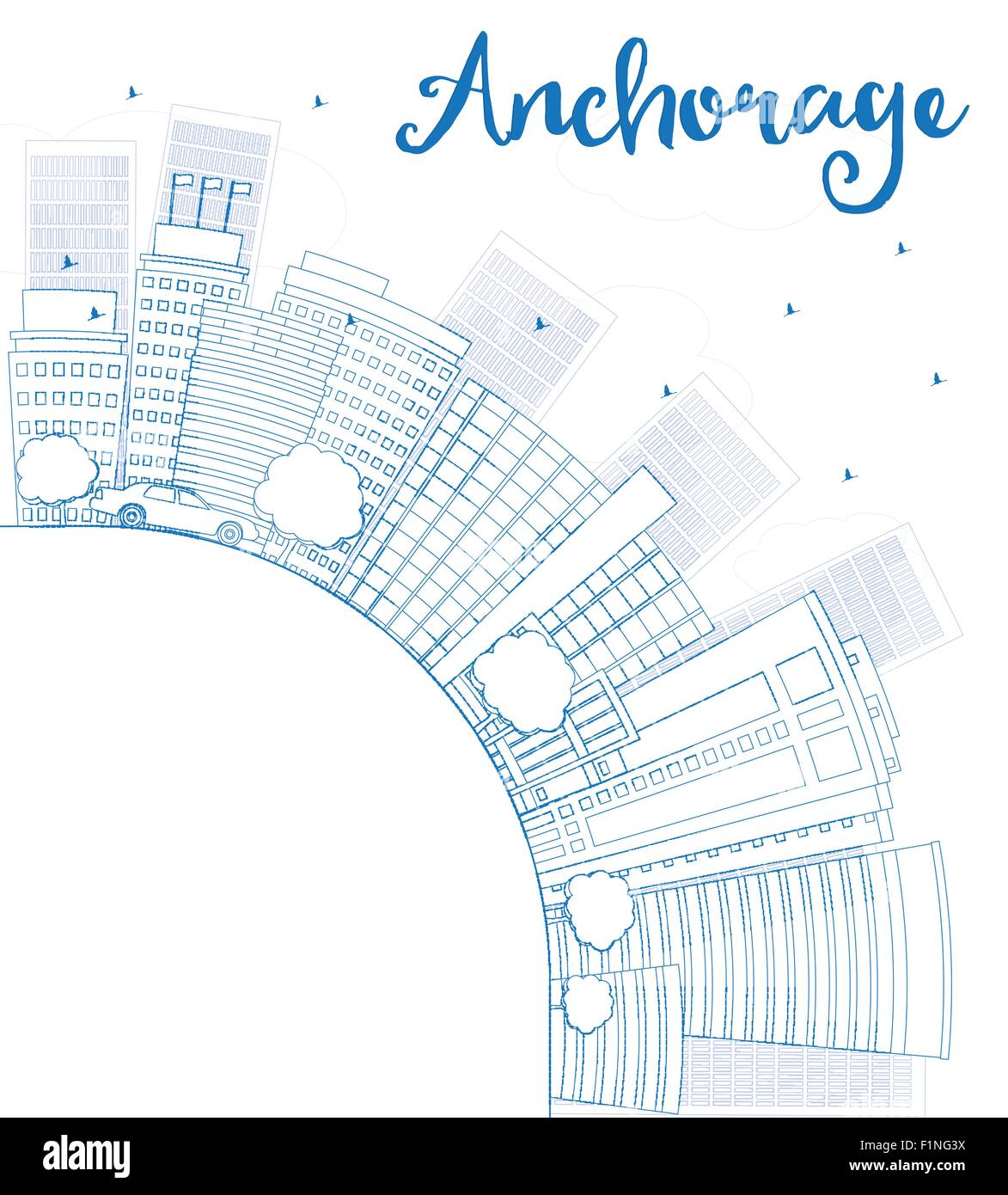 Outline Anchorage (Alaska) Skyline with Blue Buildings and copy space ...