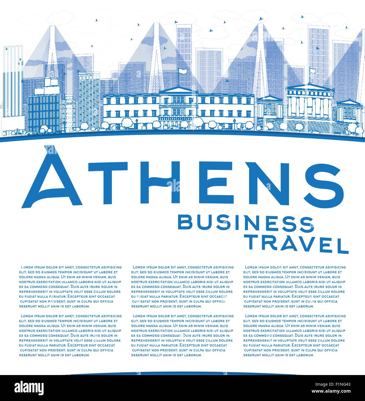 Outline Athens Skyline with Blue Buildings and copy space. Business ...