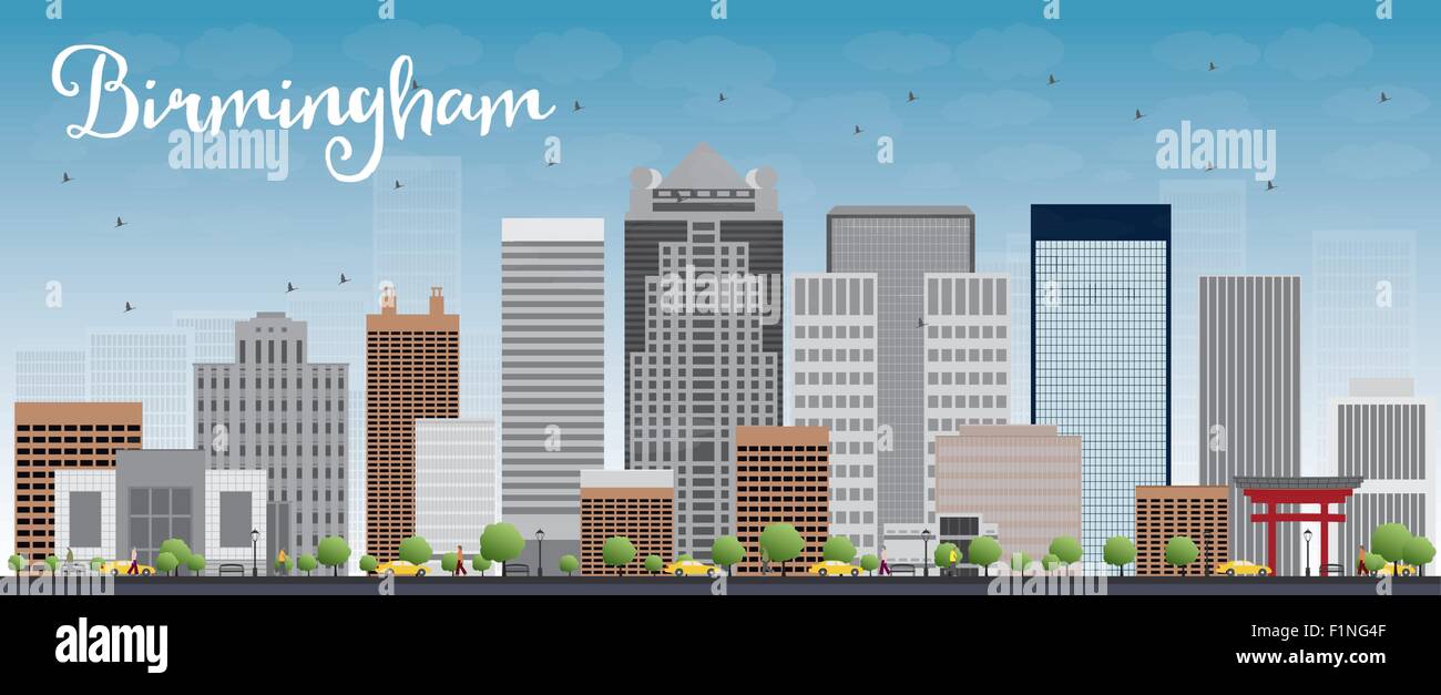 Birmingham (Alabama) Skyline with Grey Buildings and Blue Sky. Vector ...