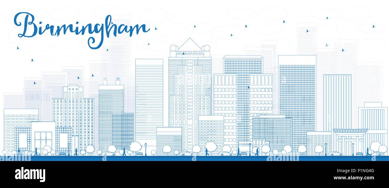 Outline Birmingham (Alabama) Skyline with Blue Buildings. Vector ...