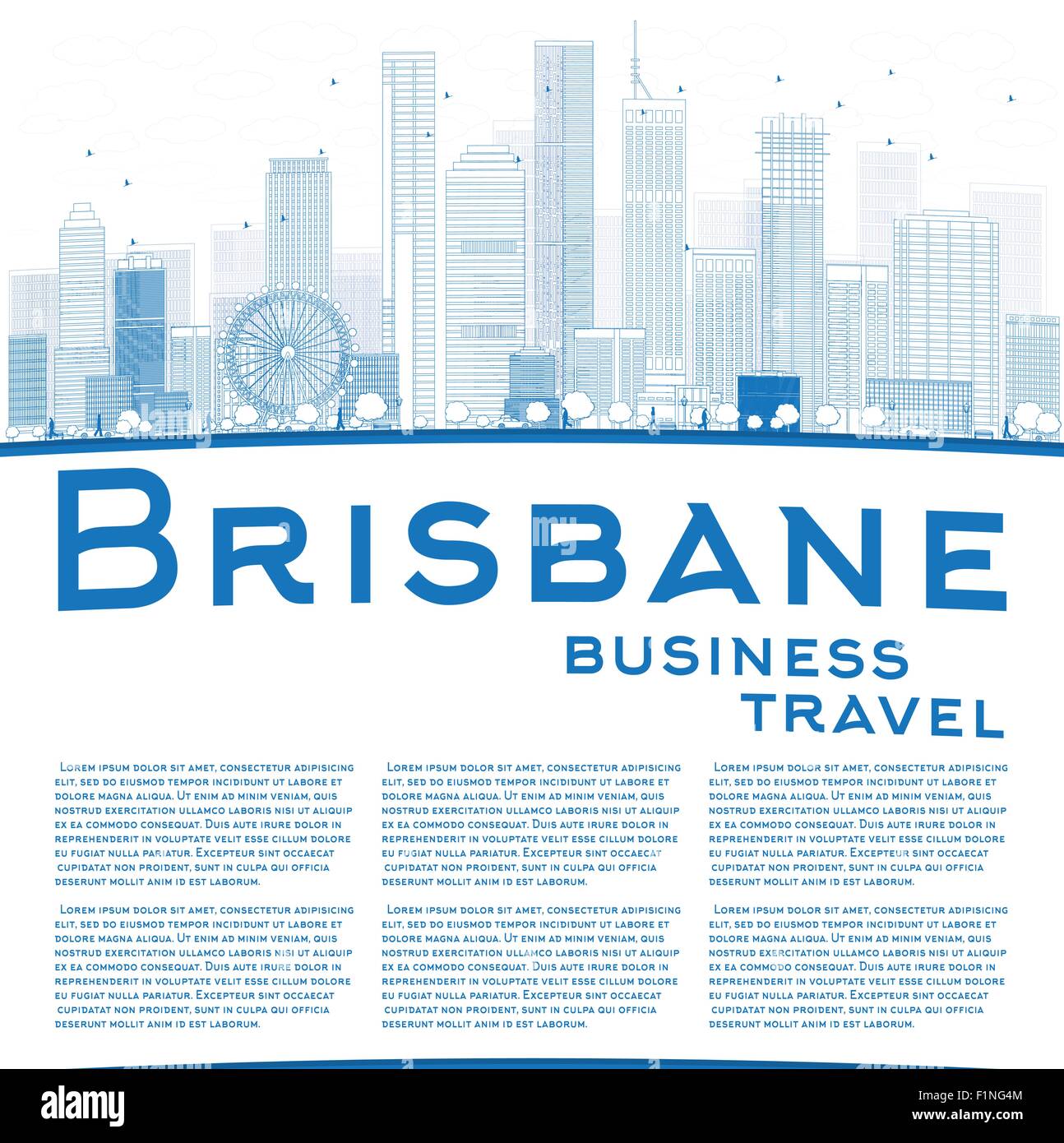 Outline Brisbane skyline with blue building and copy space. Business ...