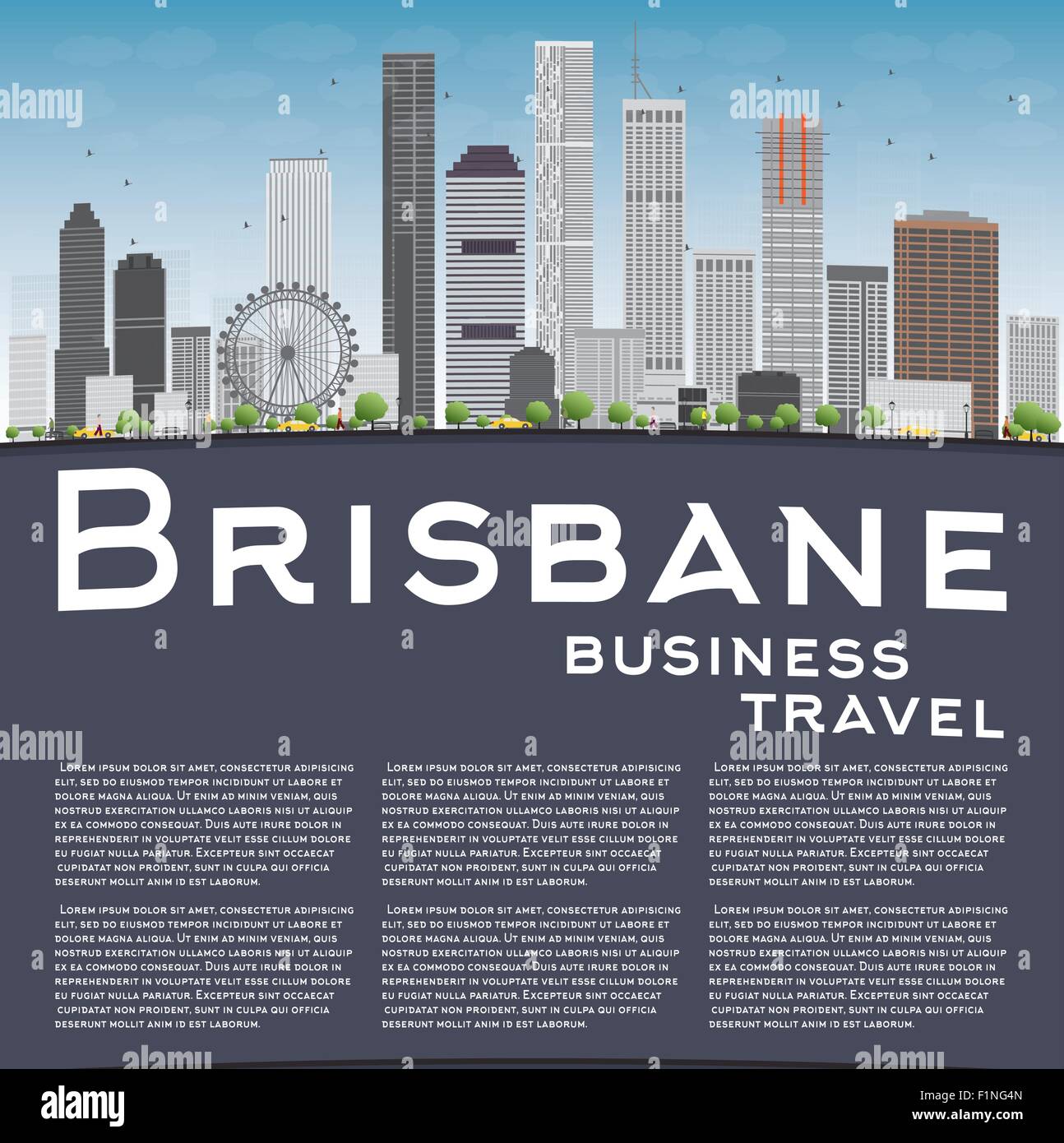 Brisbane skyline with grey building, blue sky and copy space. Business ...