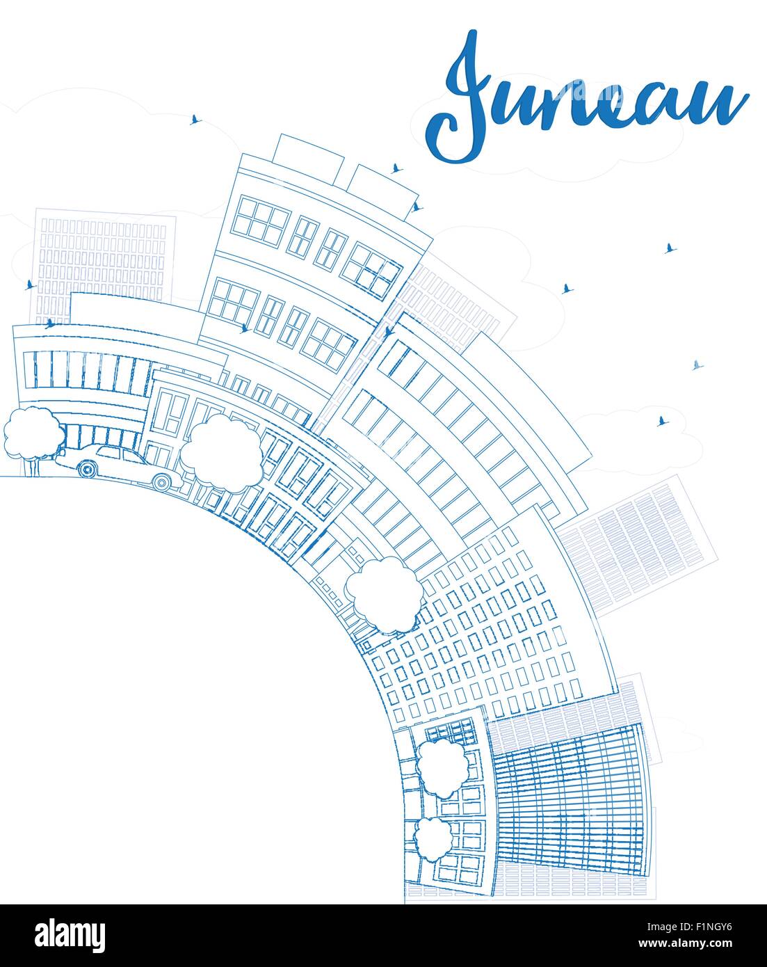 Outline Juneau (Alaska) Skyline with Blue Building and copy space ...