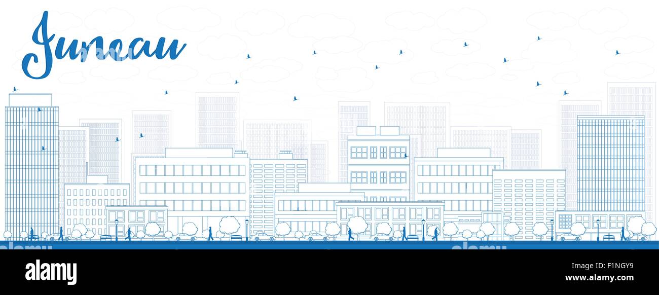 Outline Juneau (Alaska) Skyline with Blue Buildings. Vector ...