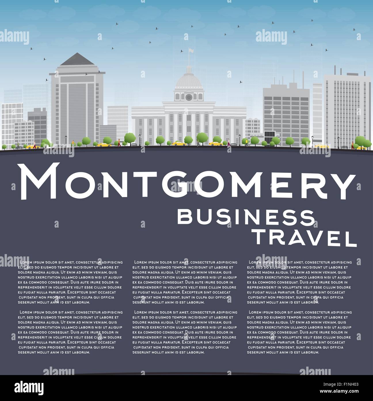 Montgomery Skyline with Grey Building, Blue Sky and copy space. Alabama ...
