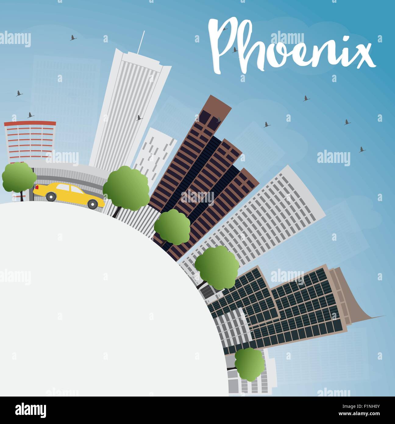 Phoenix Skyline with Grey Buildings, Blue Sky and copy space. Vector ...