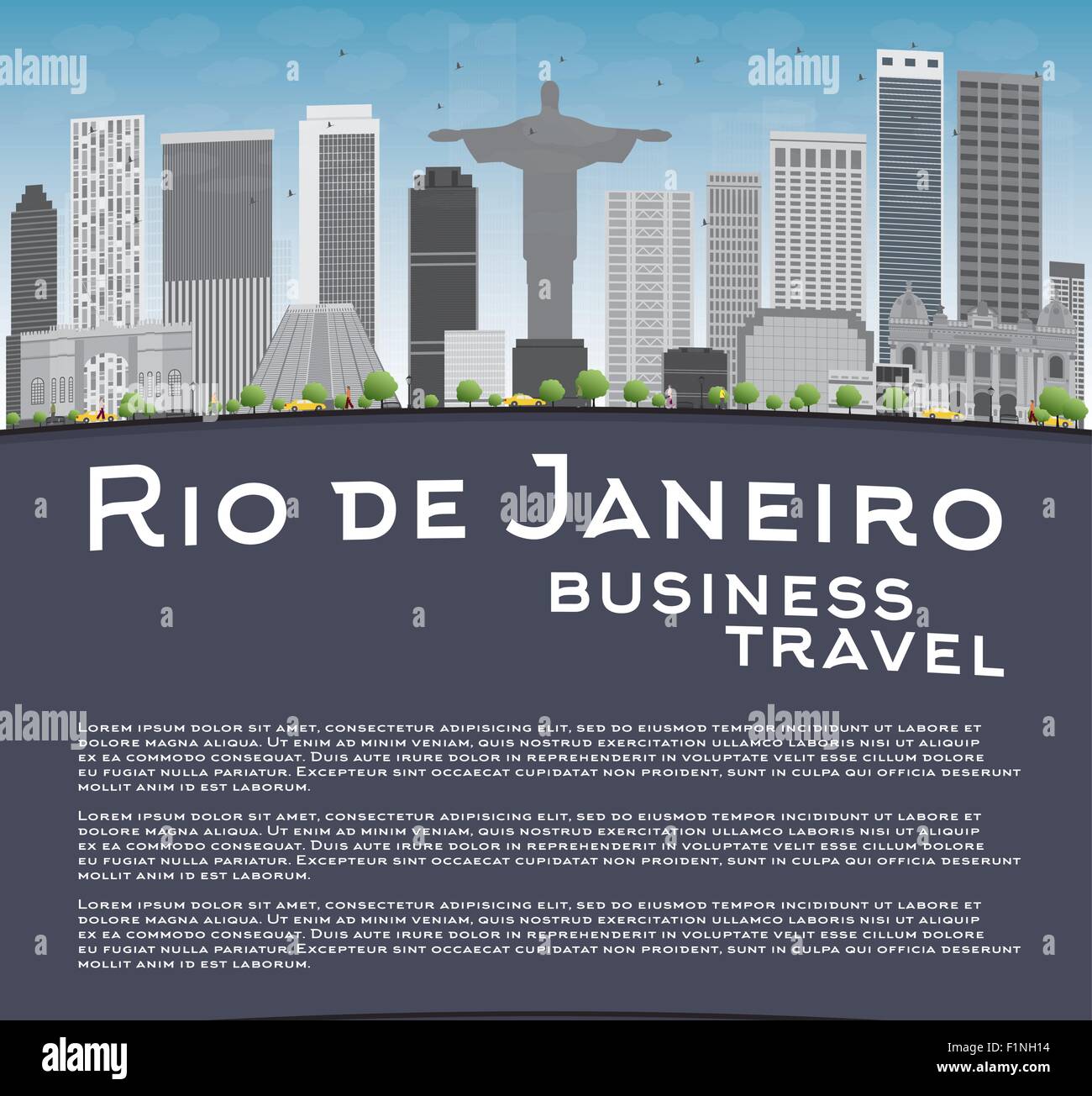 Rio de Janeiro skyline with grey buildings, blue sky and place for text ...