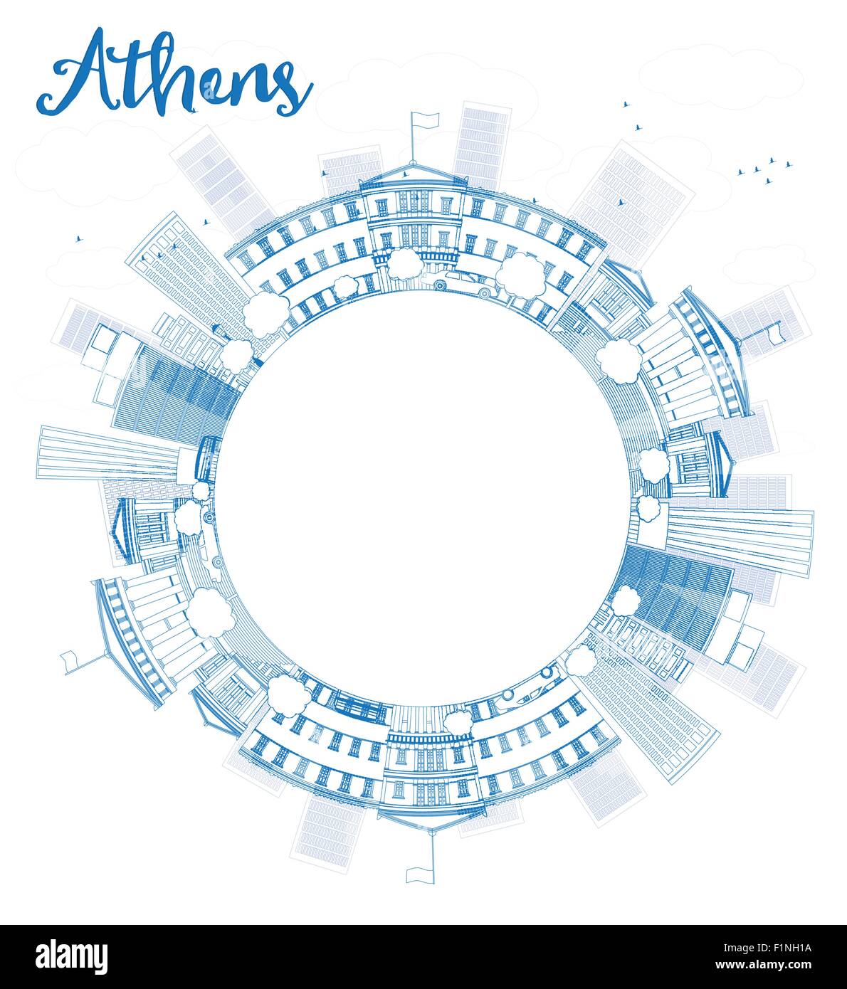 Athens Skyline with Blue Buildings and copy space. Vector Illustration ...