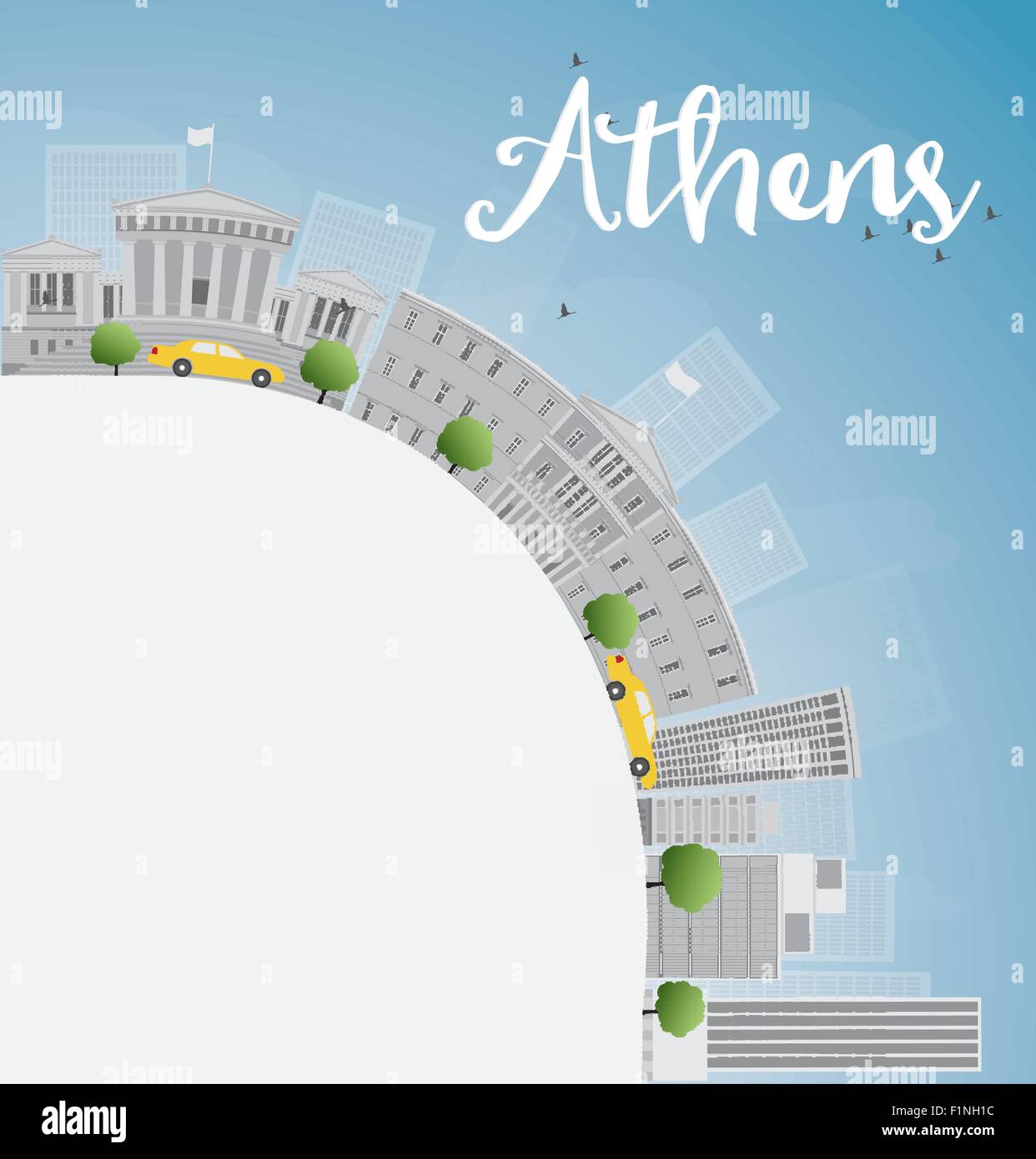 Athens Skyline with Grey Buildings, Blue Sky and copy space. Vector ...