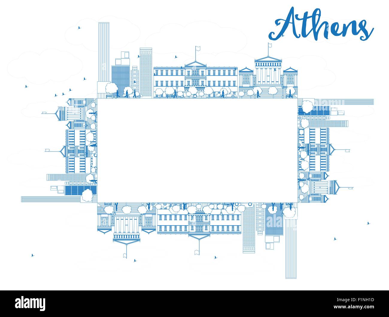 Outline Athens Skyline with Blue Buildings and copy space. Vector ...