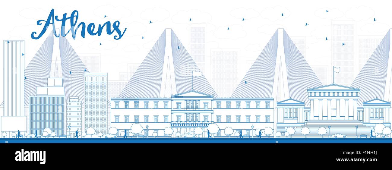 Outline Athens Skyline with Blue Buildings. Vector Illustration Stock ...