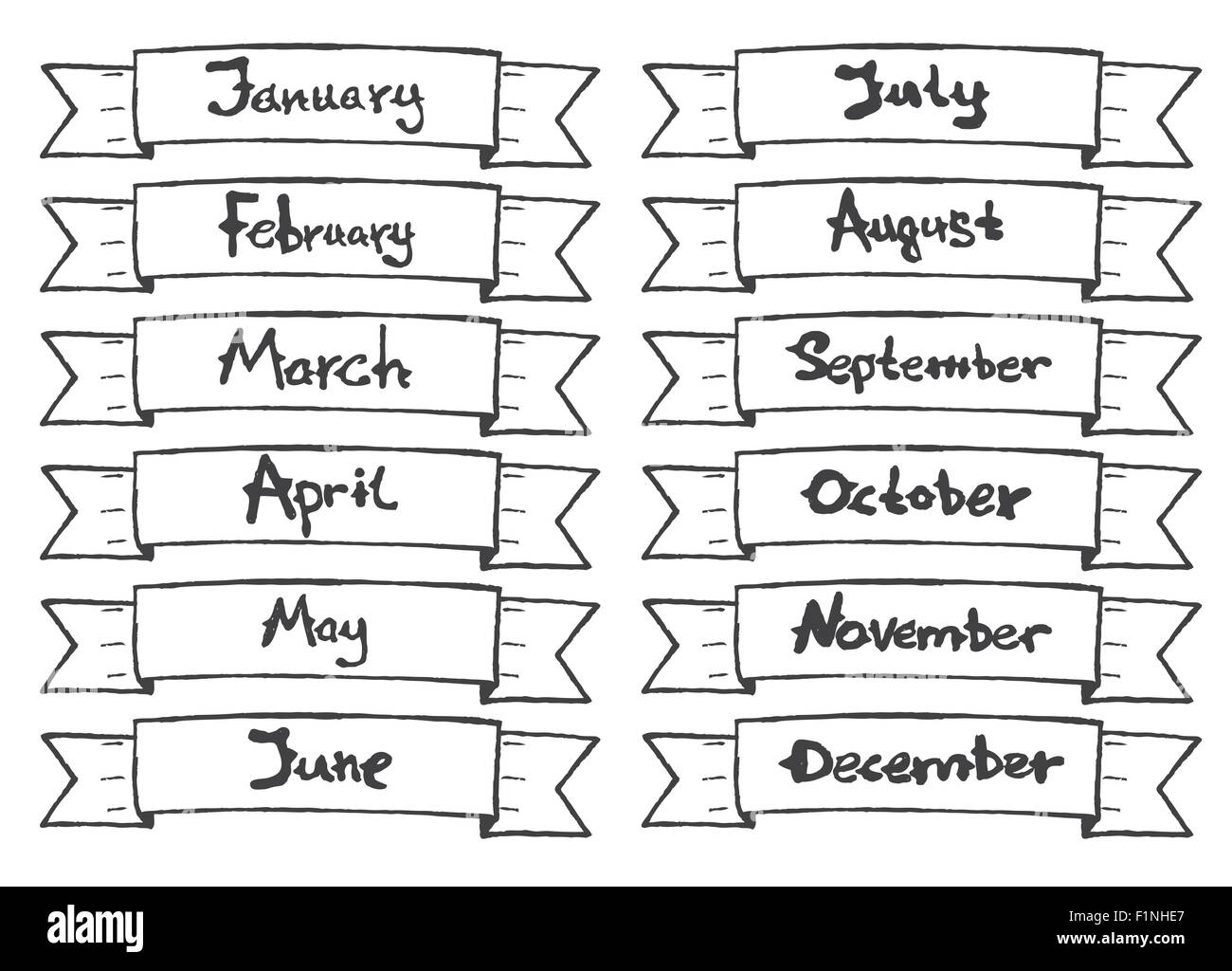 Hand drawn ribbon with months for calendar. Vector illustration Stock ...