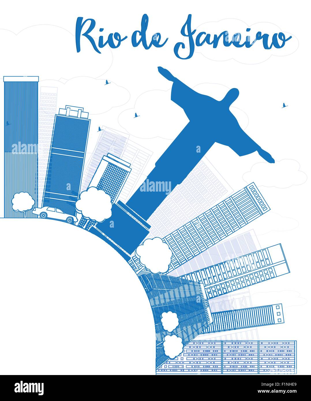 Outline Rio de Janeiro skyline with blue buildings and copy space ...
