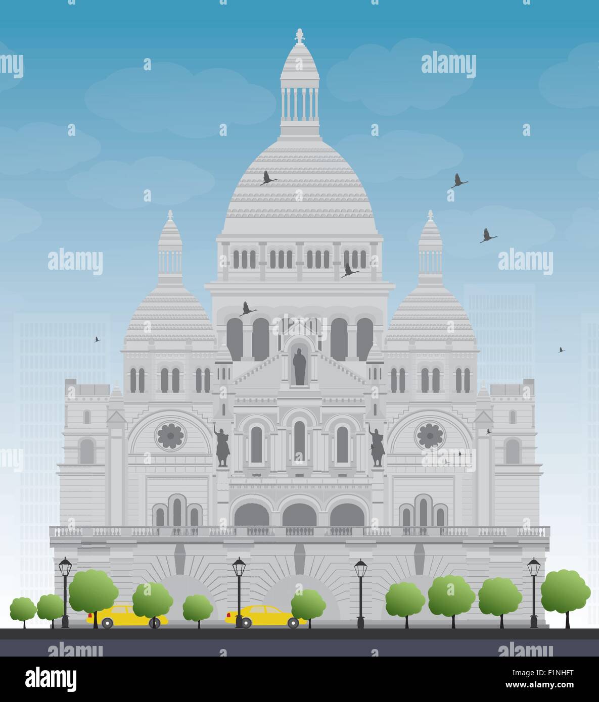 Basilica of the Sacred Heart, Paris, France. Vector illustration Stock ...