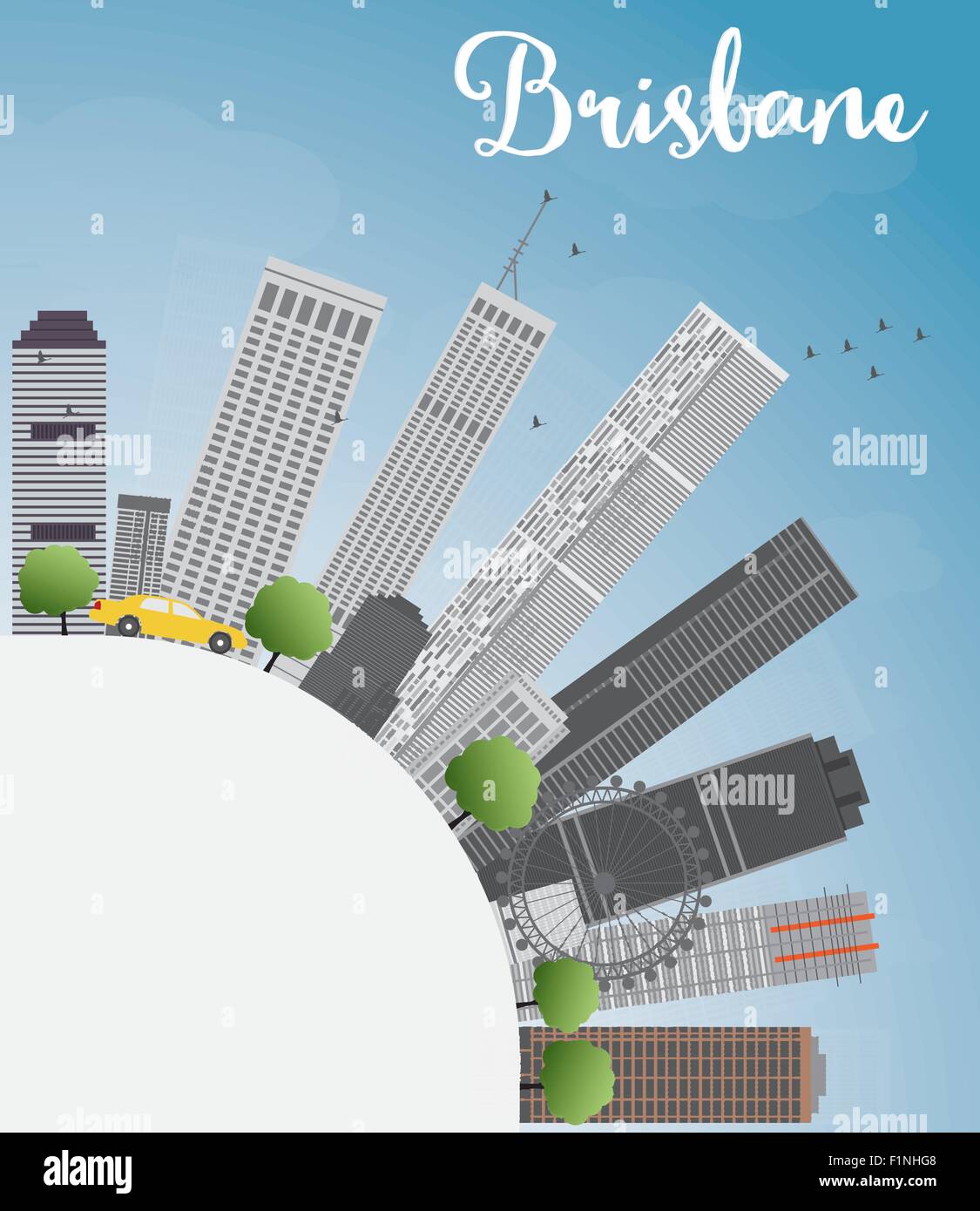 Brisbane skyline with grey building, blue sky and copy space. Vector ...