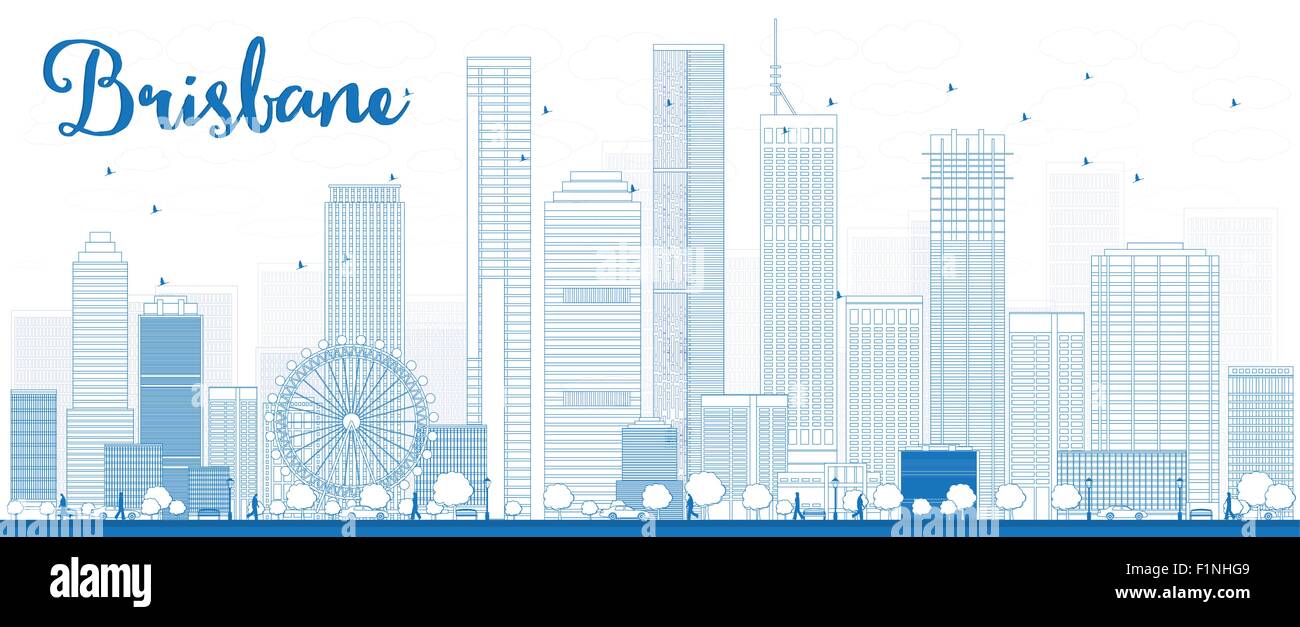Outline Brisbane skyline with blue building. Vector illustration Stock ...