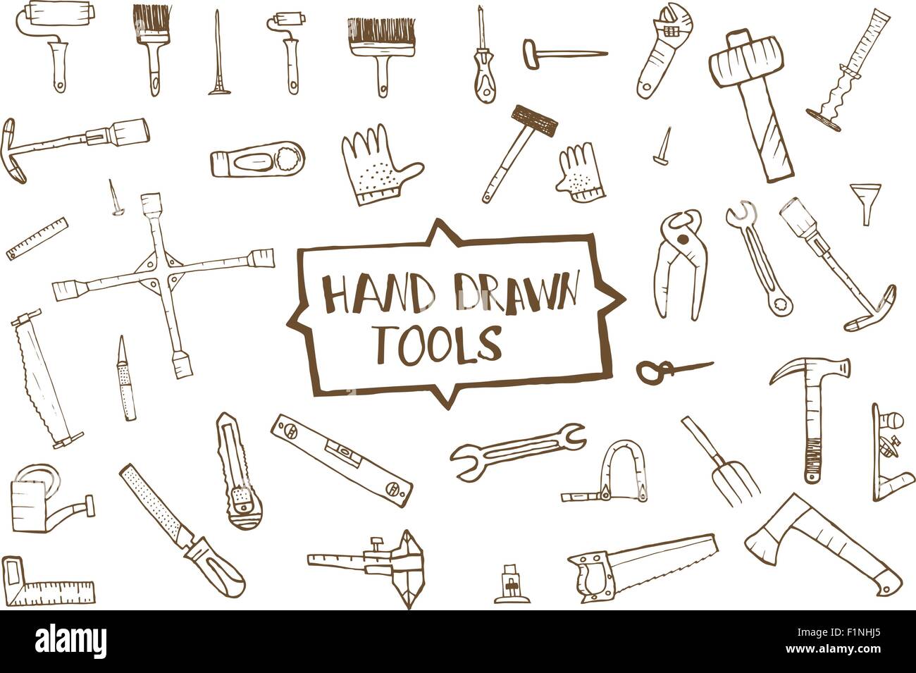 Hand drawn tool icons set, isolated. Vector illustration Stock Vector ...