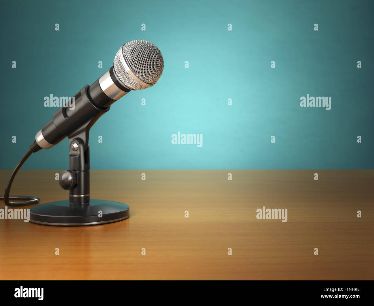 Microphone on the table in the green vintage studio. 3d Stock Photo - Alamy