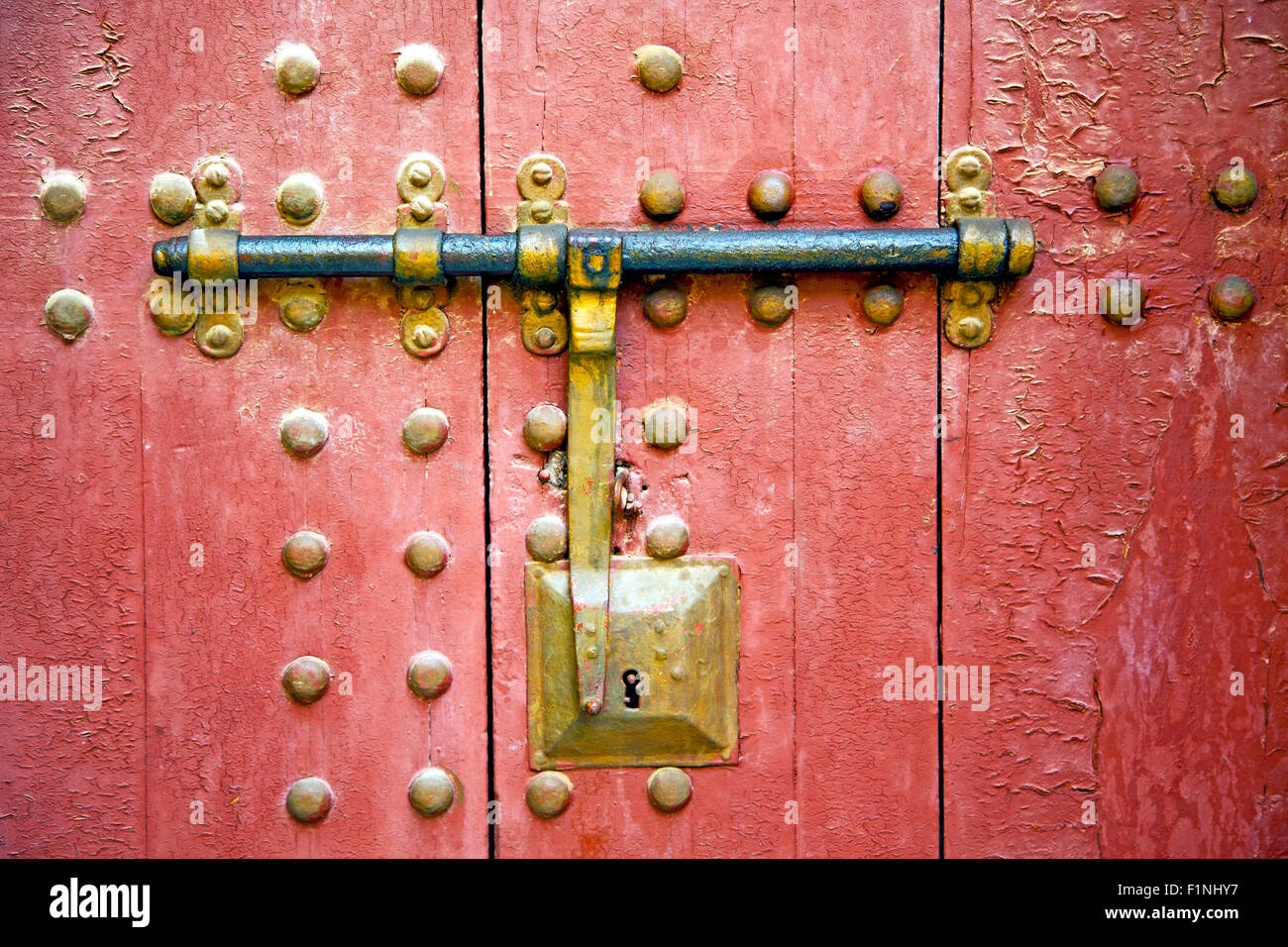 brown morocco in africa the old wood facade home and rusty safe padlock ...