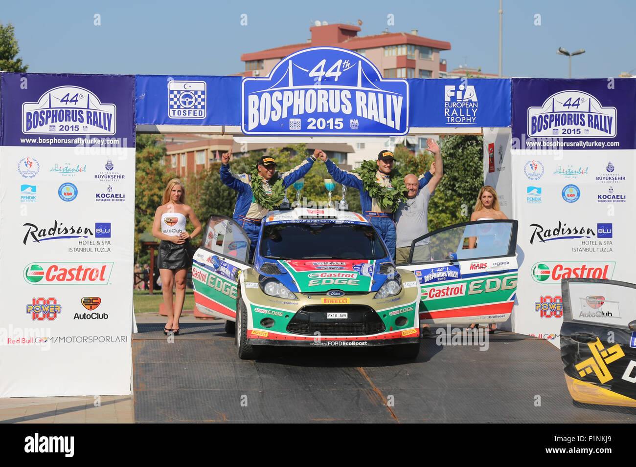 ISTANBUL, TURKEY - JULY 26, 2015: Orhan Avcioglu with Ford Fiesta S2000 ...