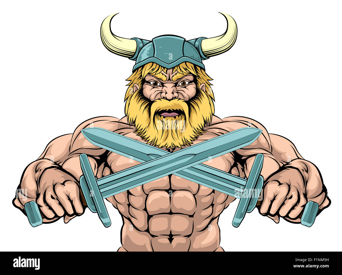 Bearded Viking Warrior mascot with crossed swords Stock Photo - Alamy