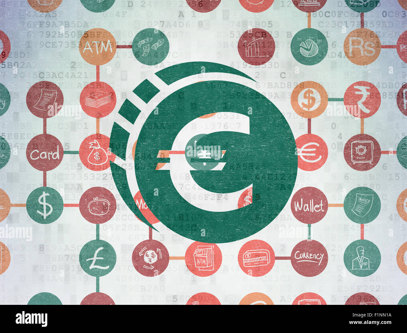Currency concept: Euro Coin on Digital Paper background Stock Photo - Alamy