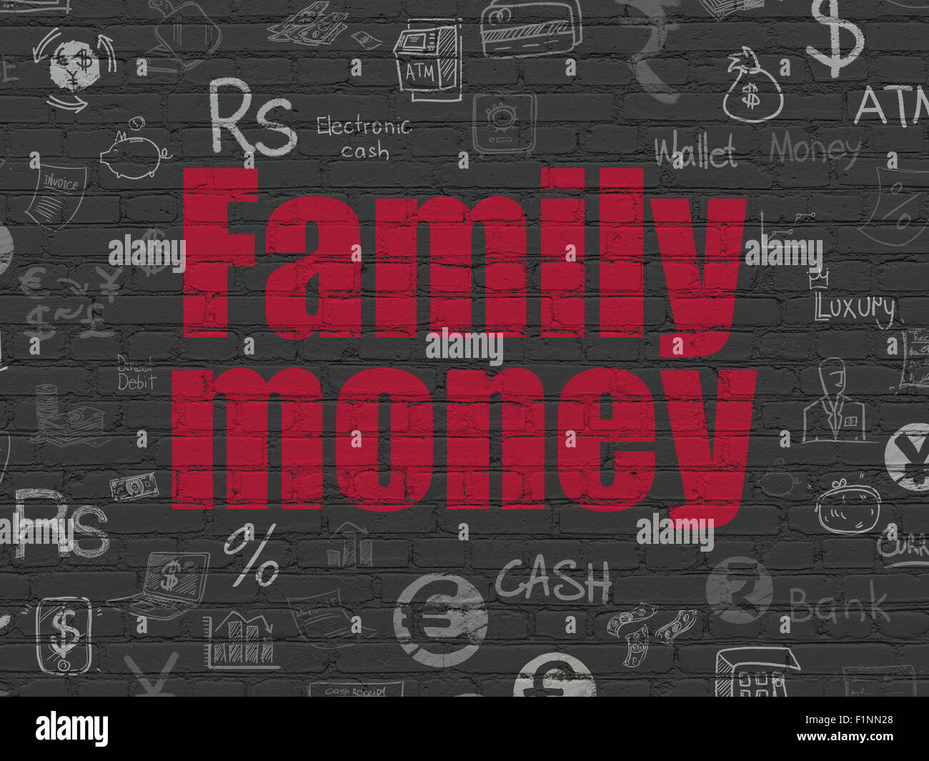 Banking concept: Family Money on wall background Stock Photo - Alamy