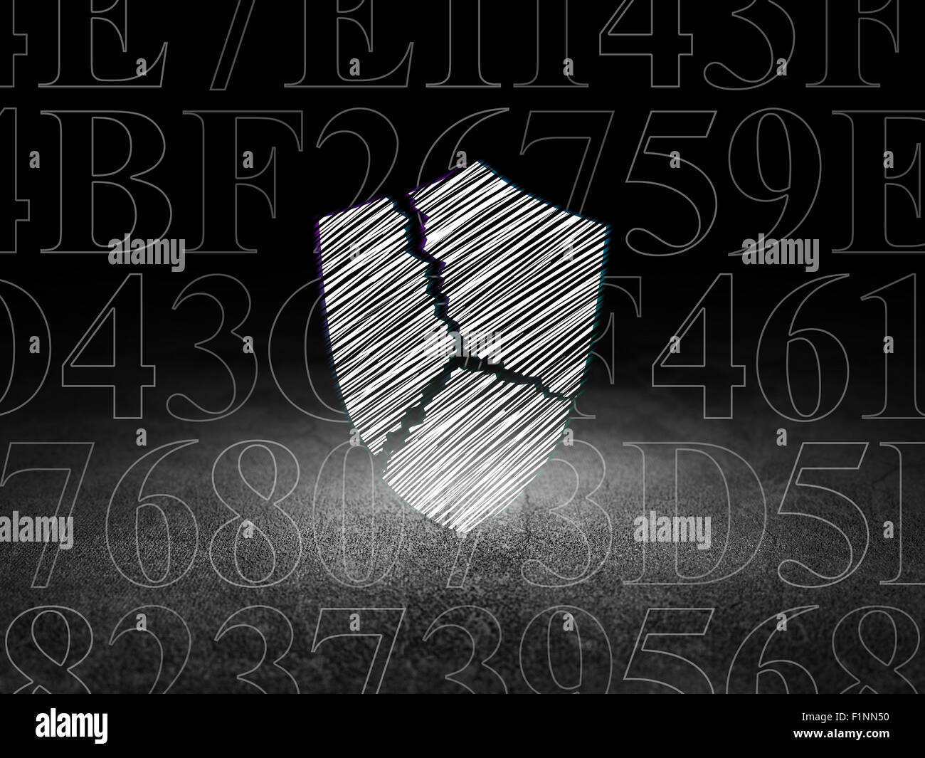 Privacy concept: Broken Shield in grunge dark room Stock Photo - Alamy