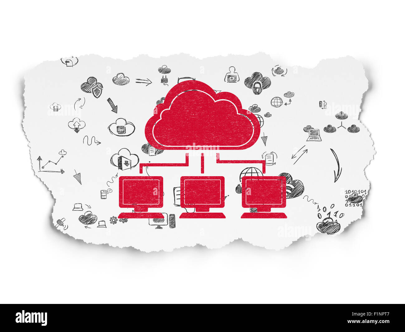 Cloud computing concept: Cloud Network on Torn Paper background Stock ...