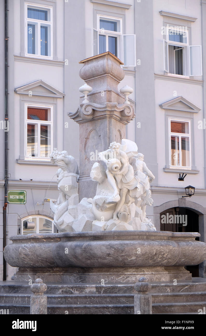 Fountain of the Three Rivers of Carniola, representing Ljubljanica ...