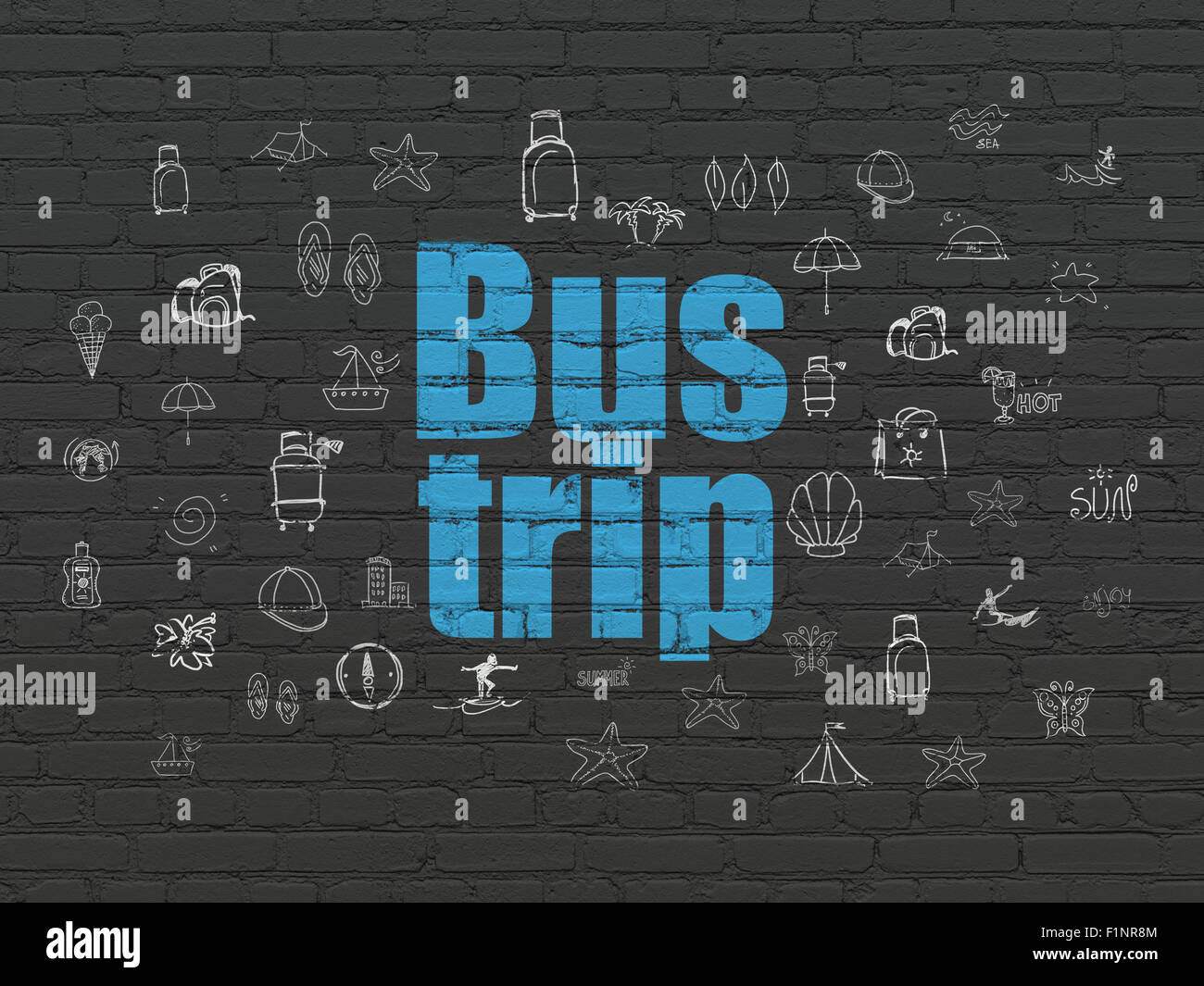 Tourism concept: Bus Trip on wall background Stock Photo - Alamy