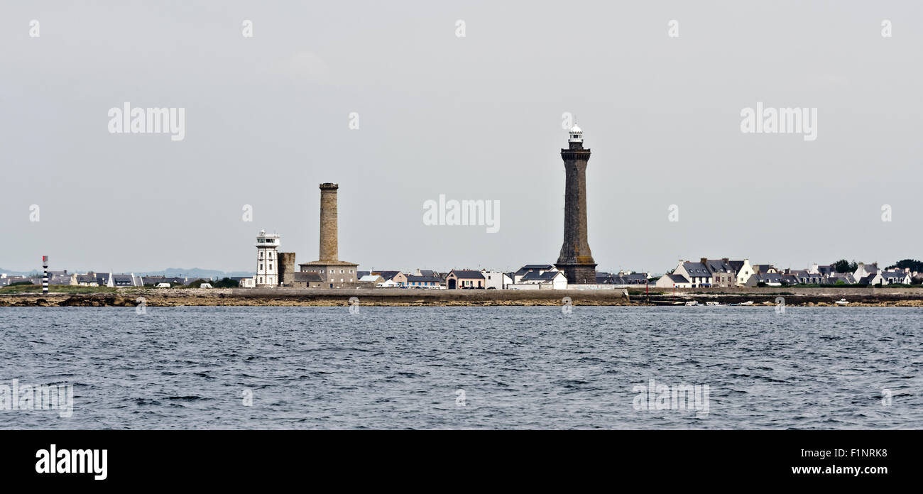 Pointe de Penmarc'h peninsula with lighthouses and cardinal mark at Cap ...