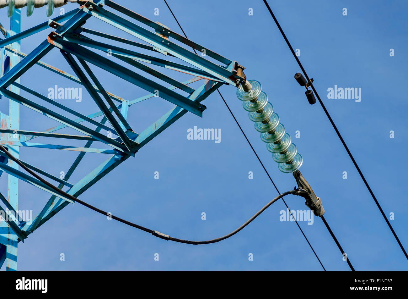 Bell-shaped insulator chain of electric power transmission line, Sofia ...